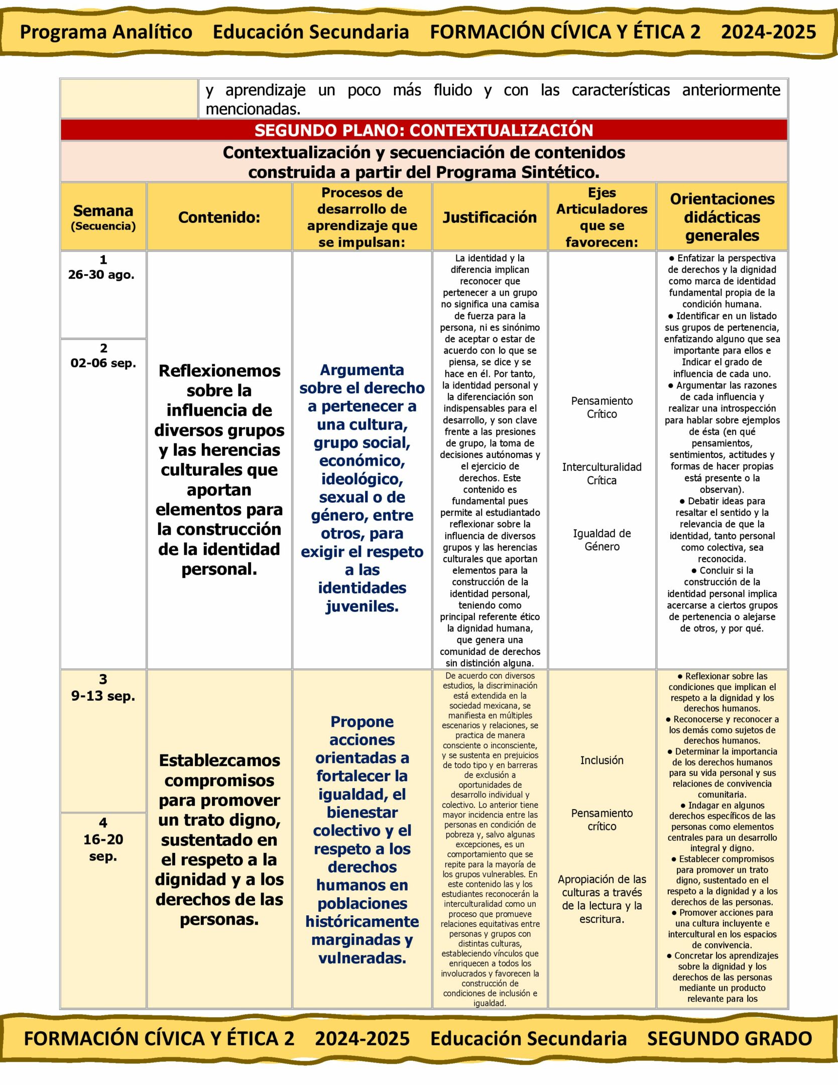 Programa Analítico Anual FORMACIÓN CÍVICA Y ÉTICA 2, Secundaria 2º ...