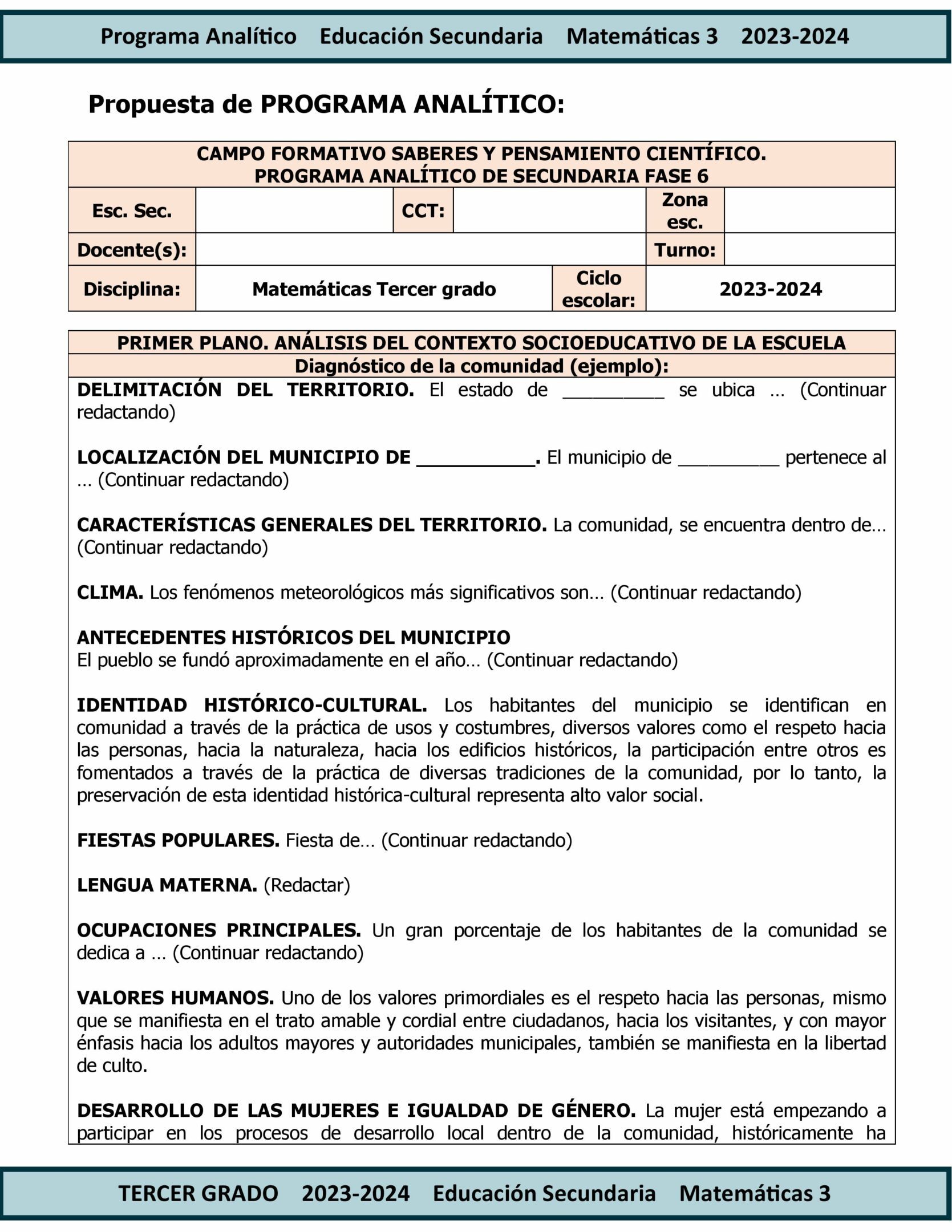 TERCER TRIMESTRE Programa Analítico MATEMÁTICAS 3 Secundaria 3º (Ciclo Escolar 2023 – 2024)