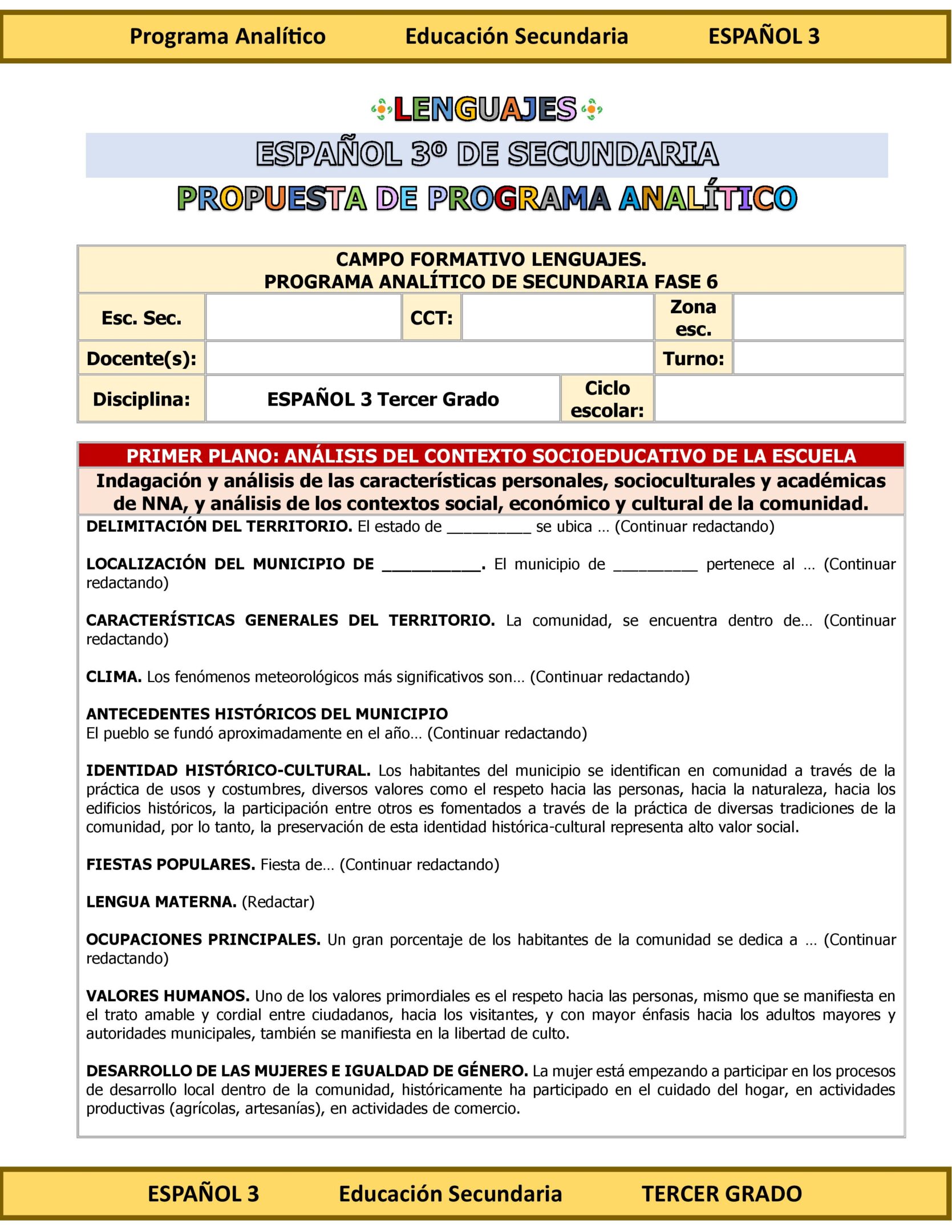Programa Analítico Anual ESPAÑOL 3, Secundaria 3º (Ciclo Escolar 2025 ...