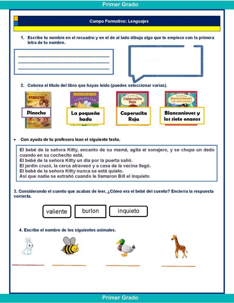 Evaluación Diagnóstica Primaria 1° Grado Ciclo Escolar 2025 – 2026 (NEM)