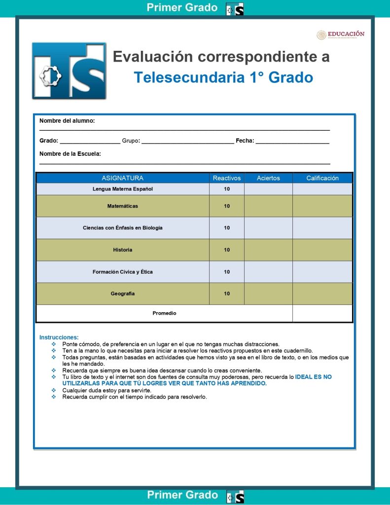 Exámenes 1° de Telesecundaria NEM (2025 - 2026) 1er Trimestre