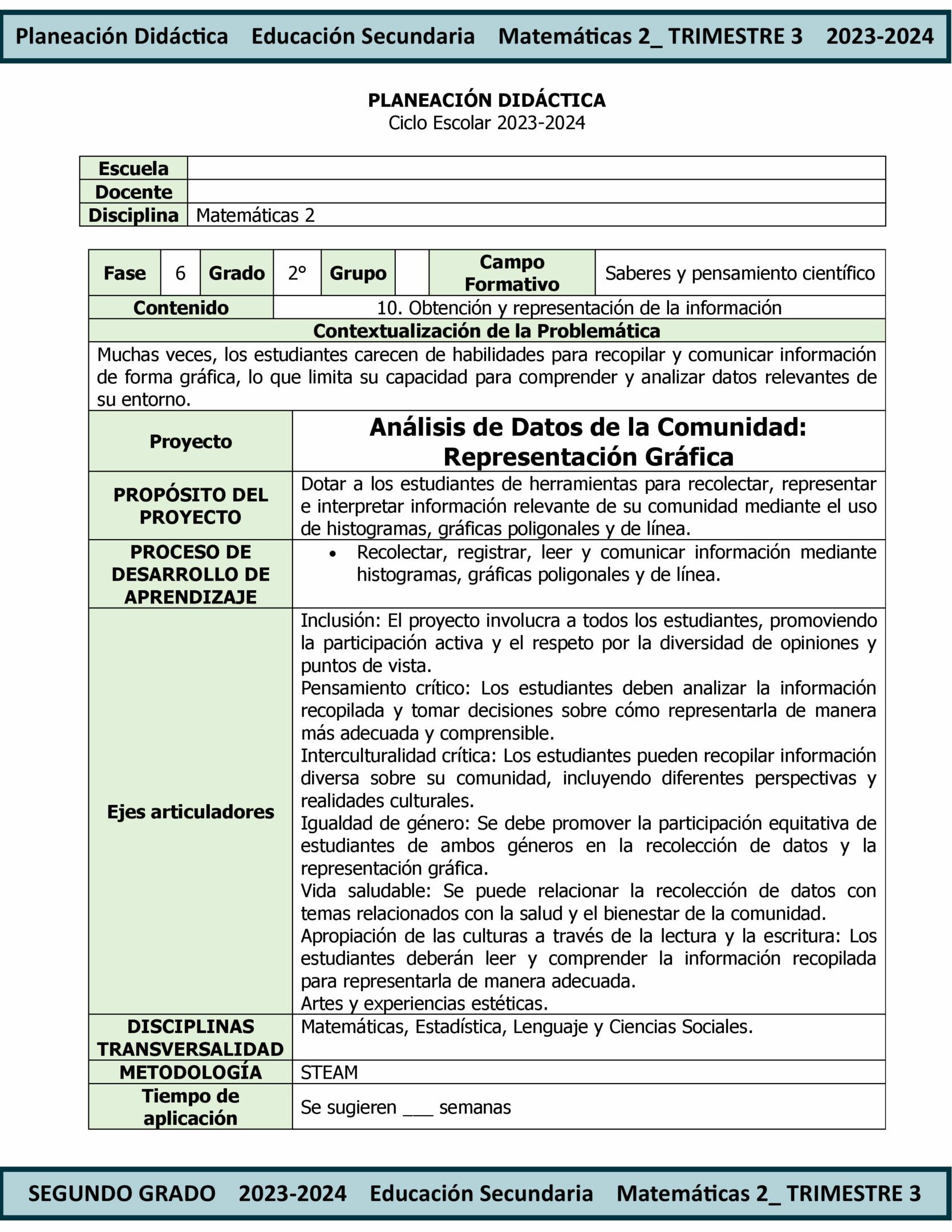TERCER TRIMESTRE Programa Analítico MATEMÁTICAS 2 Secundaria 2º (Ciclo ...