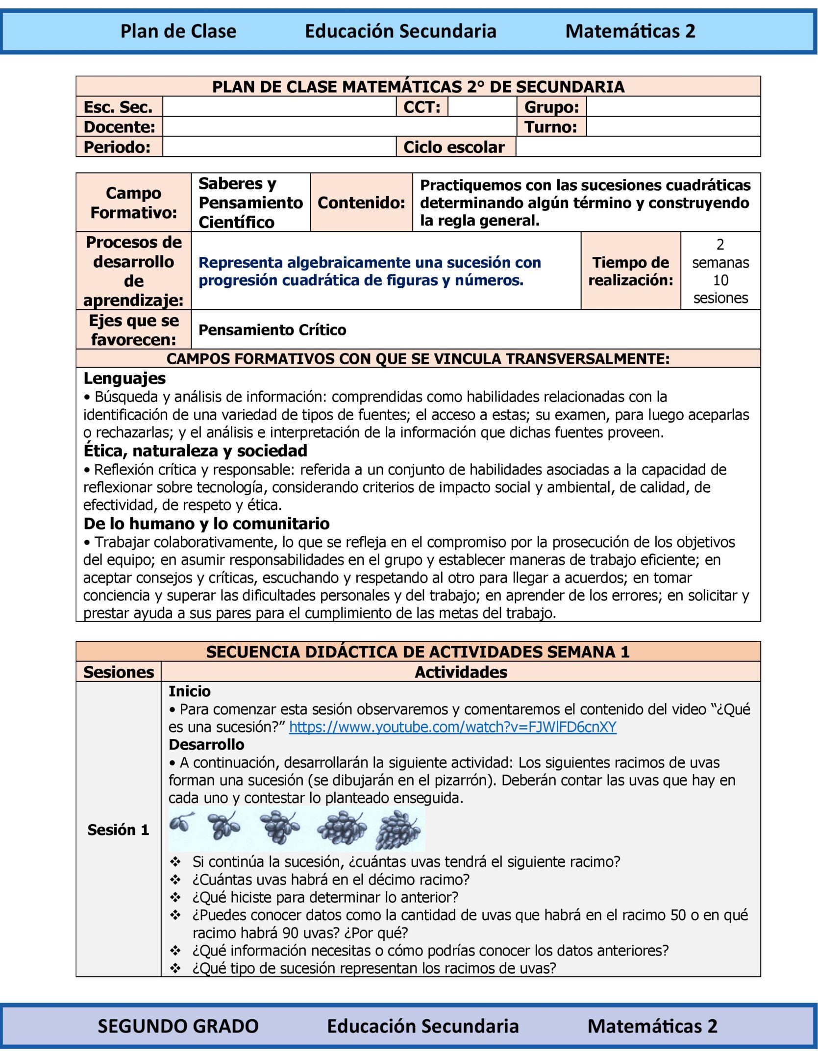 Programa Analítico Anual MATEMÁTICAS 2, Secundaria 2º (Ciclo Escolar ...