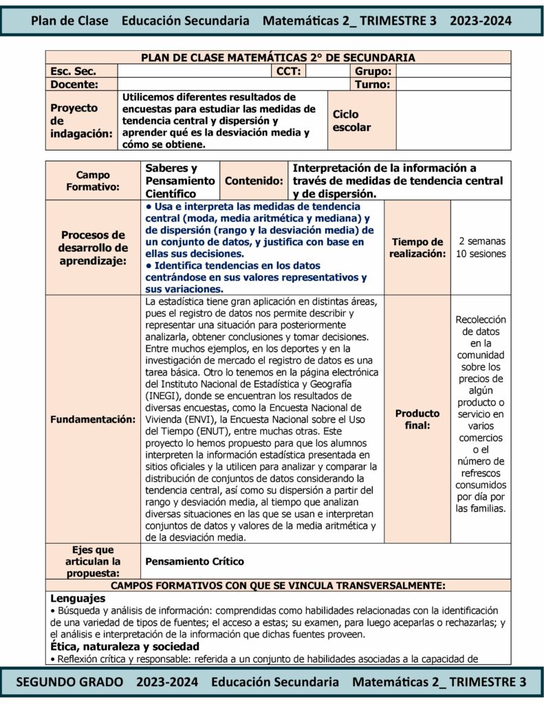 TERCER TRIMESTRE Programa Analítico MATEMÁTICAS 2 Secundaria 2º (Ciclo ...