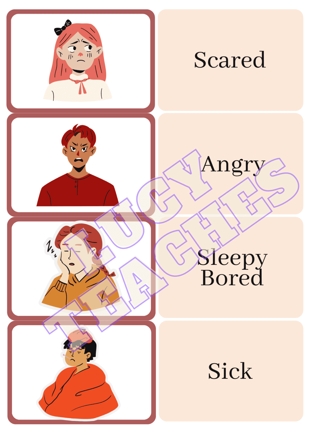 Flashcards emociones en Inglés / Memo test Feelings