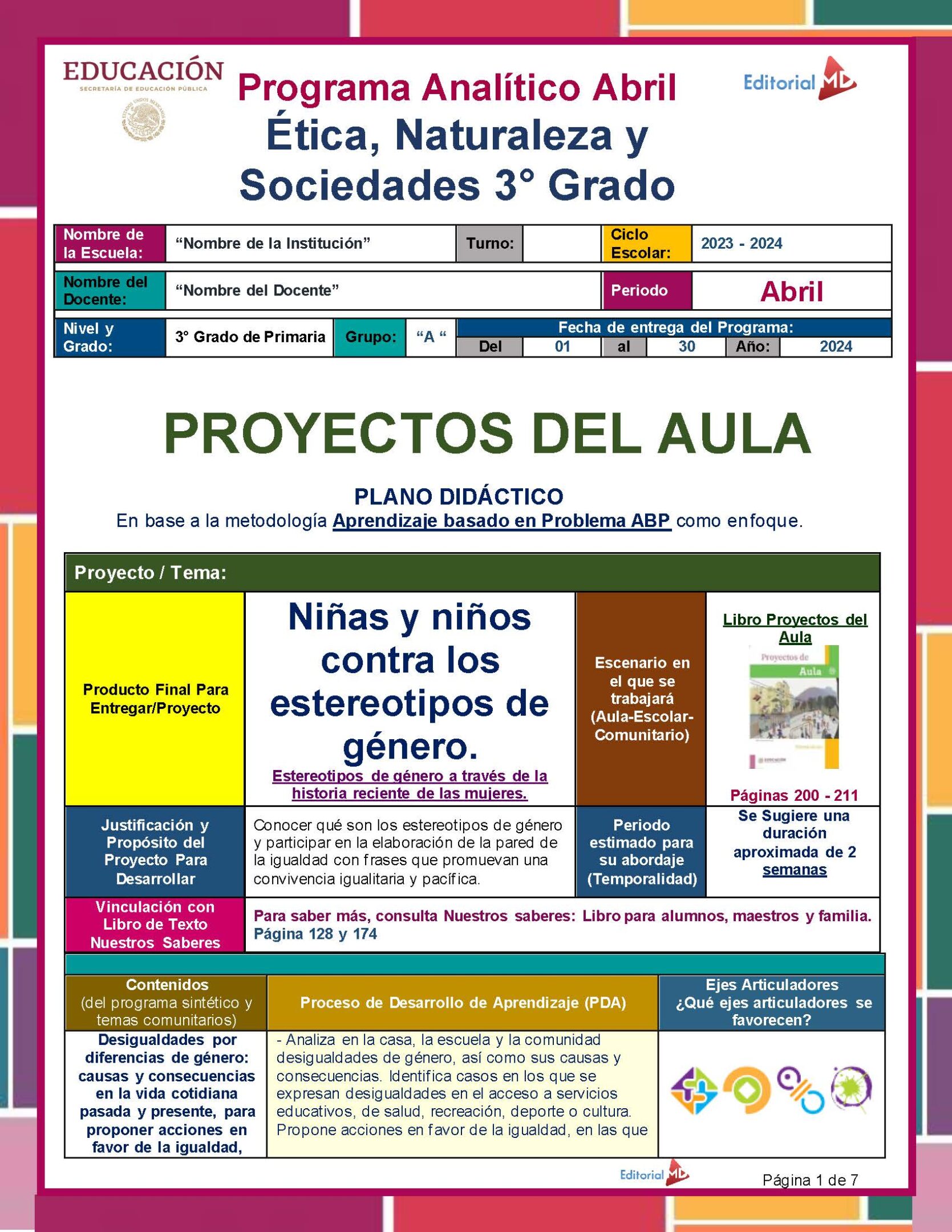 Planeaciones de Abril Tercer Grado 2024 (NEM)