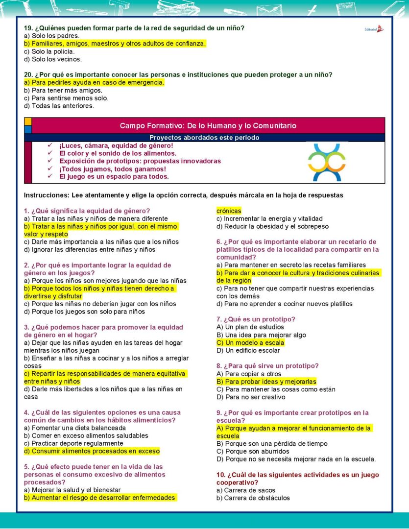 Exámenes de Primaria 4° Grado (NEM 2025 – 2026) 2do Trimestre
