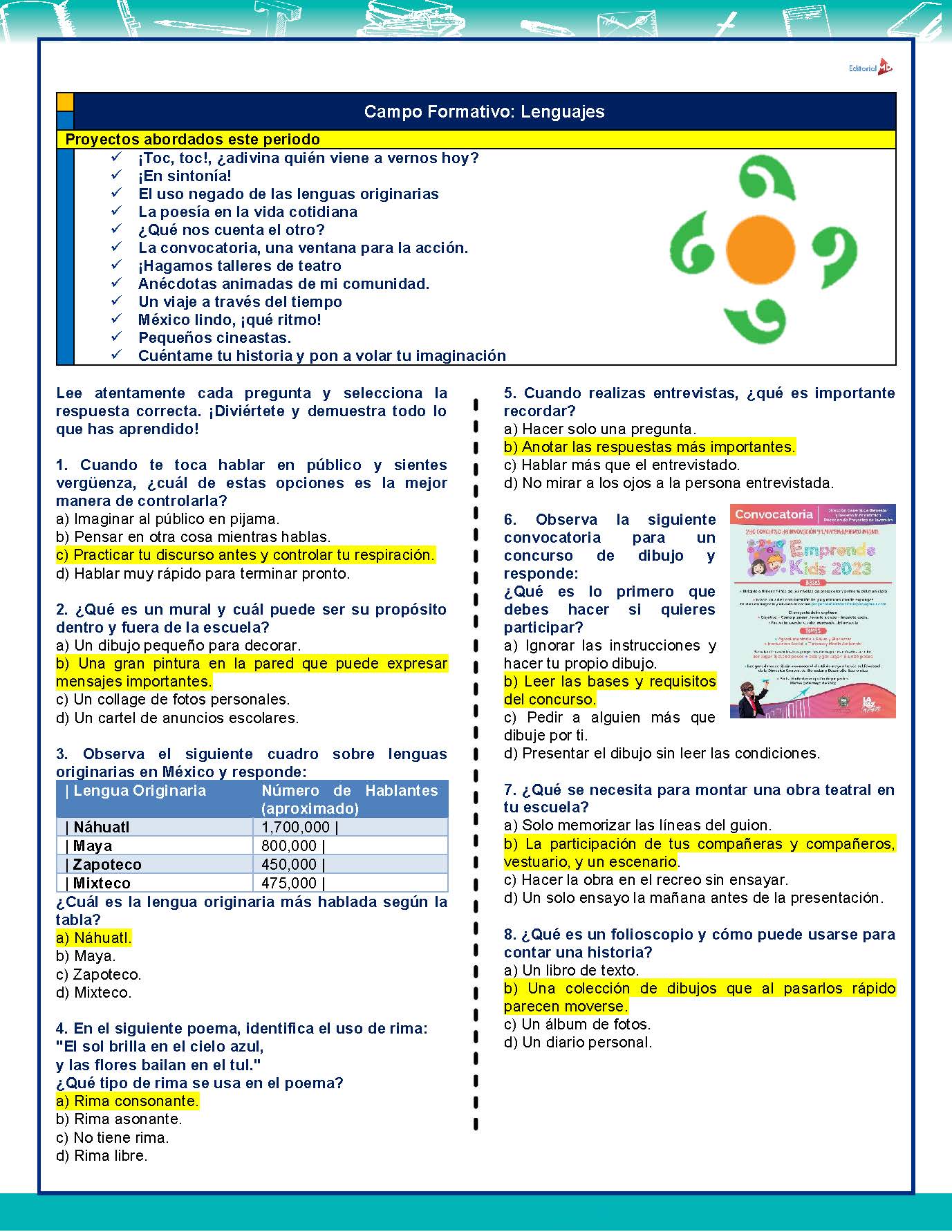 Exámenes de Primaria 4° Grado (NEM 2025 – 2026) 3er Trimestre
