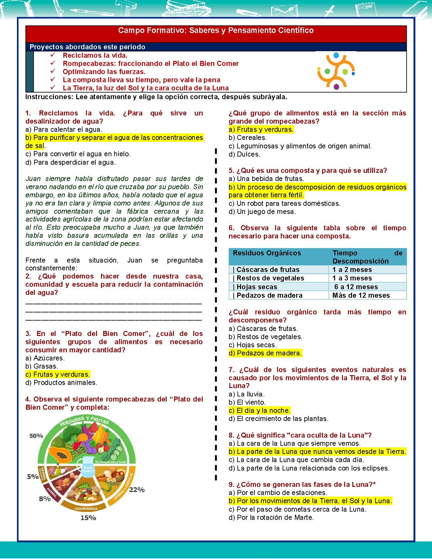 Exámenes de Primaria 4° Grado (NEM 2025 – 2026) 3er Trimestre