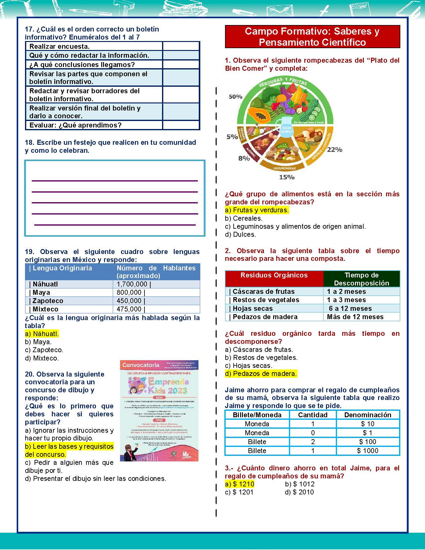 Evaluación Diagnóstica Primaria 4° Grado Ciclo Escolar 2025 – 2026 (NEM)