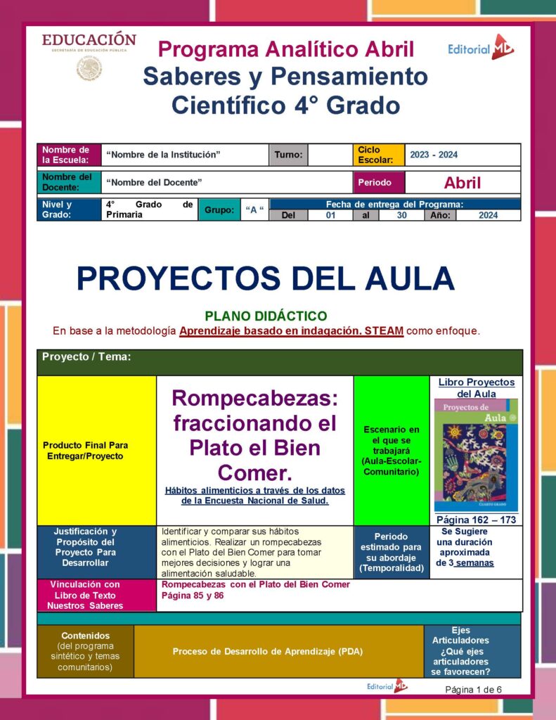 Planeación (Proyectos) Abril Cuarto Grado Primaria NEM 2026
