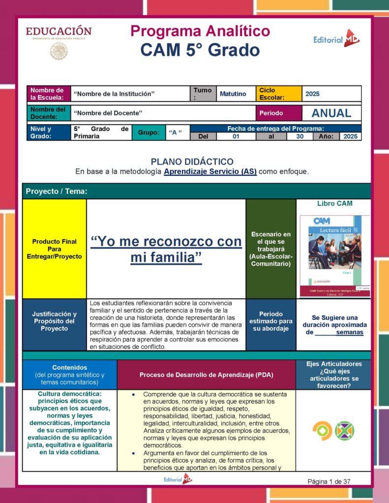 Programa Analítico CAM 5° Grado de Primaria NEM (2025 – 2026)