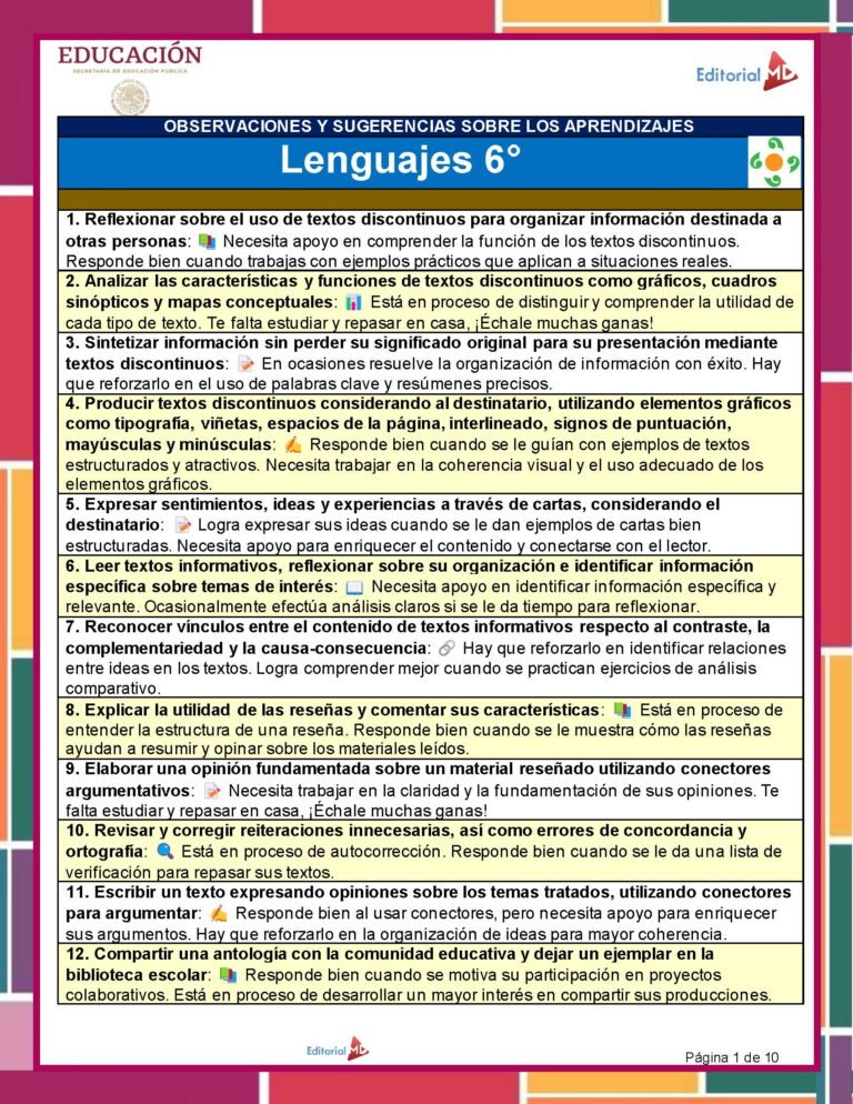 Observaciones Para Boletas por Campo Formativo