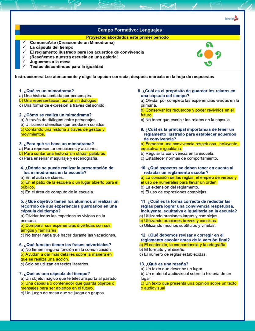 Examen Primer Trimestre Sexto Grado 2024 2025 Nem