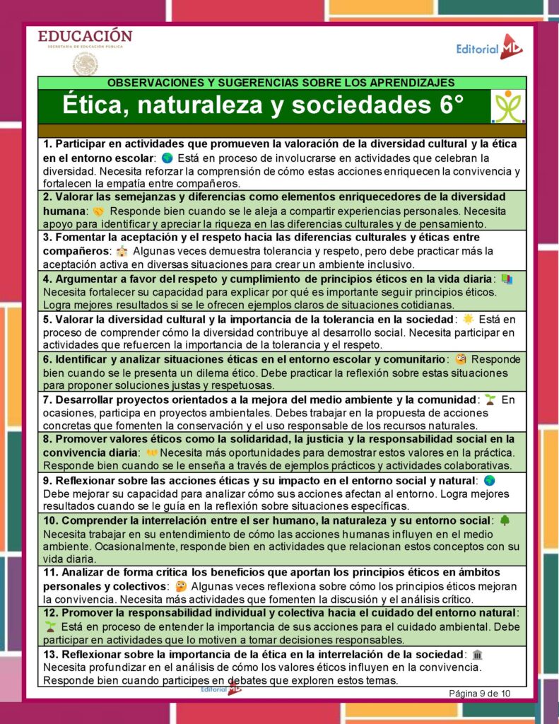 Observaciones Para Boletas por Campo Formativo