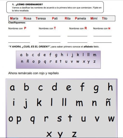 Ejercicios de apoyo para lectura y escritura 1° Grado - Bloque 1
