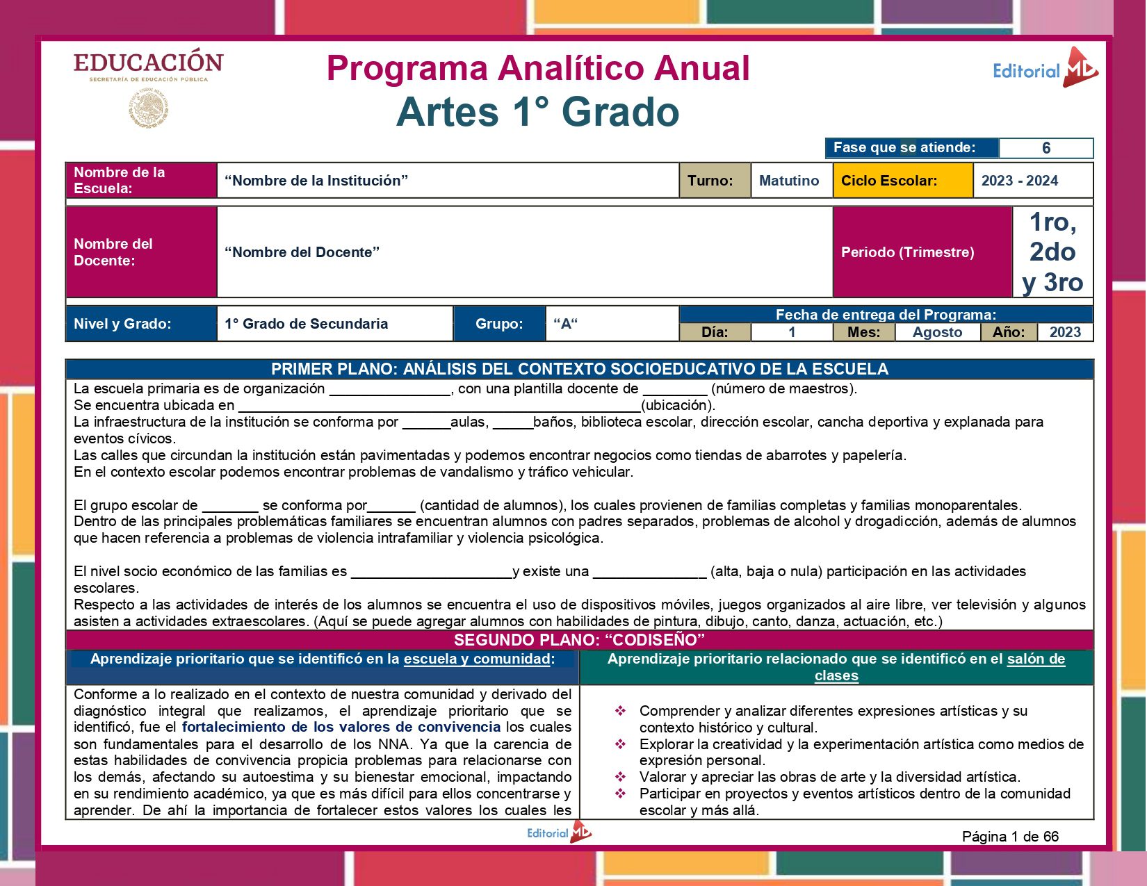 Programa Analítico ARTES 1° 2° y 3° Grado Secundaria 2023