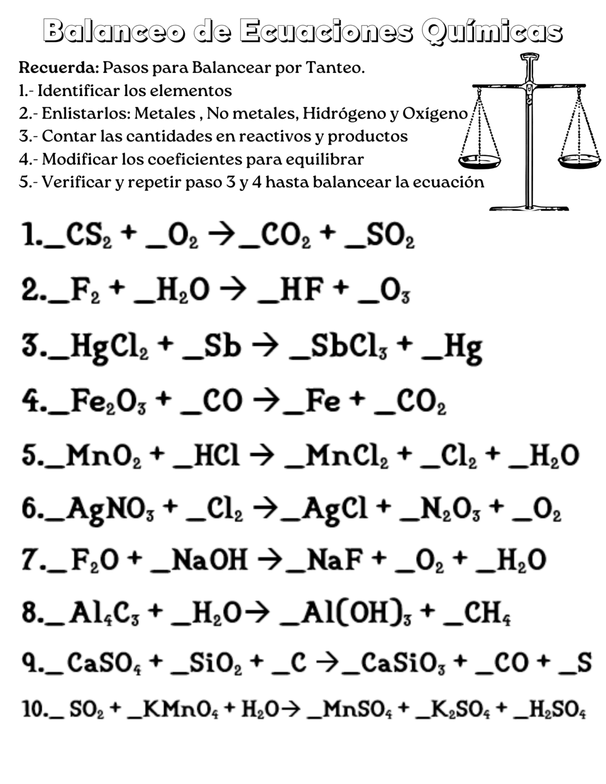 Ejercicios de Balanceo de Ecuaciones