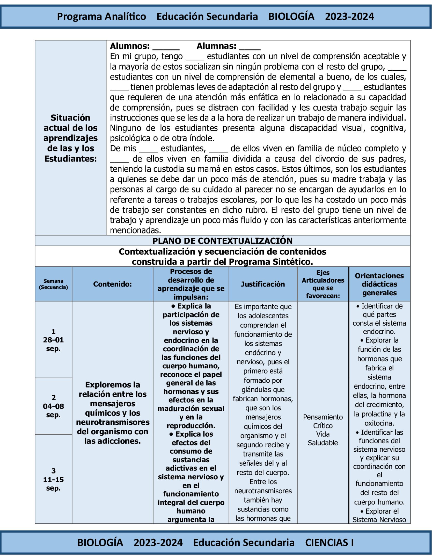 Programa Analítico Anual Telesecundaria Primer Grado 2024