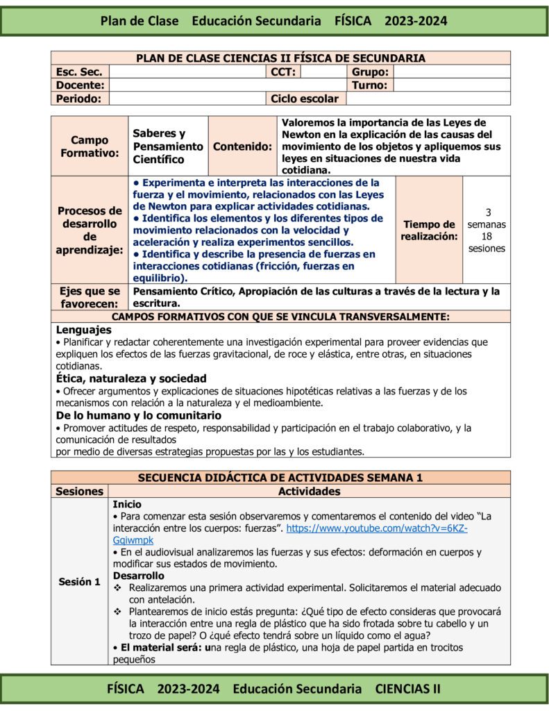 Programa Analítico Anual CIENCIAS II FÍSICA Secundaria 2º (Ciclo ...