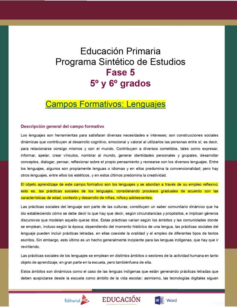 Programa Sintético de Estudios Campo Formativo LENGUAJES (Todos los ...