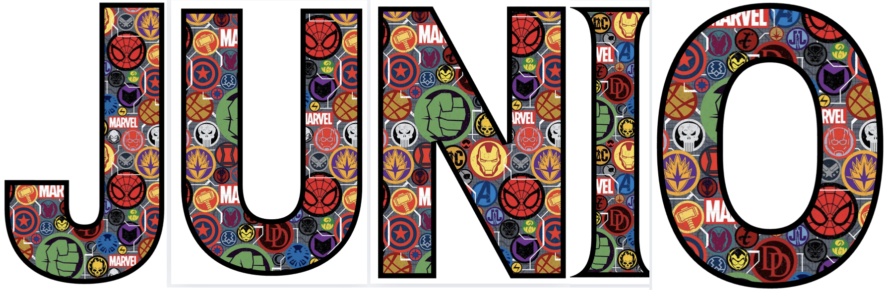 Letrero del mes de junio tematica Marvel version logos