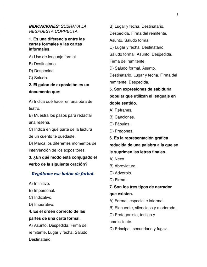 Examen de diagnóstico Español Secundaria 2do año Examen de diagnóstico Español Secundaria 2do año