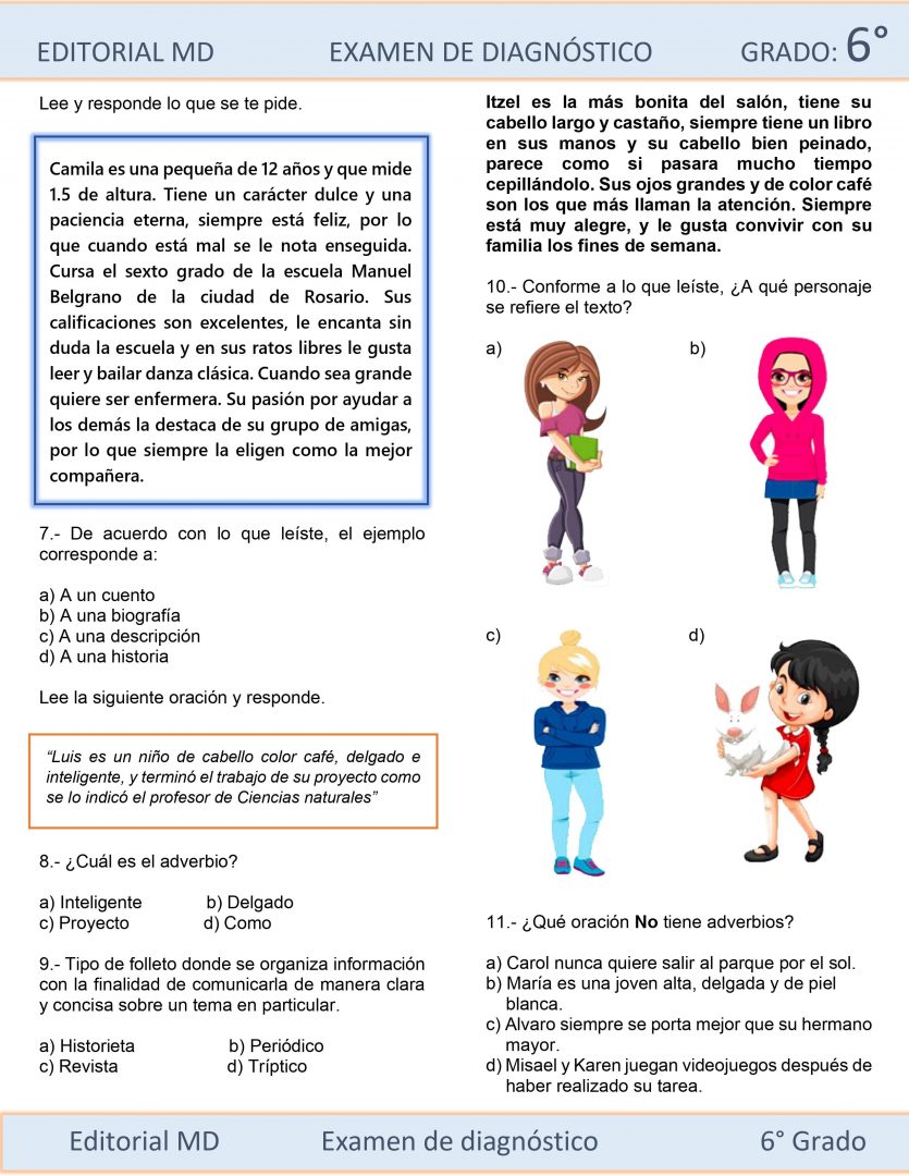 Examen Diagnóstico Sexto Grado Primaria ¡Incluye Respuestas!
