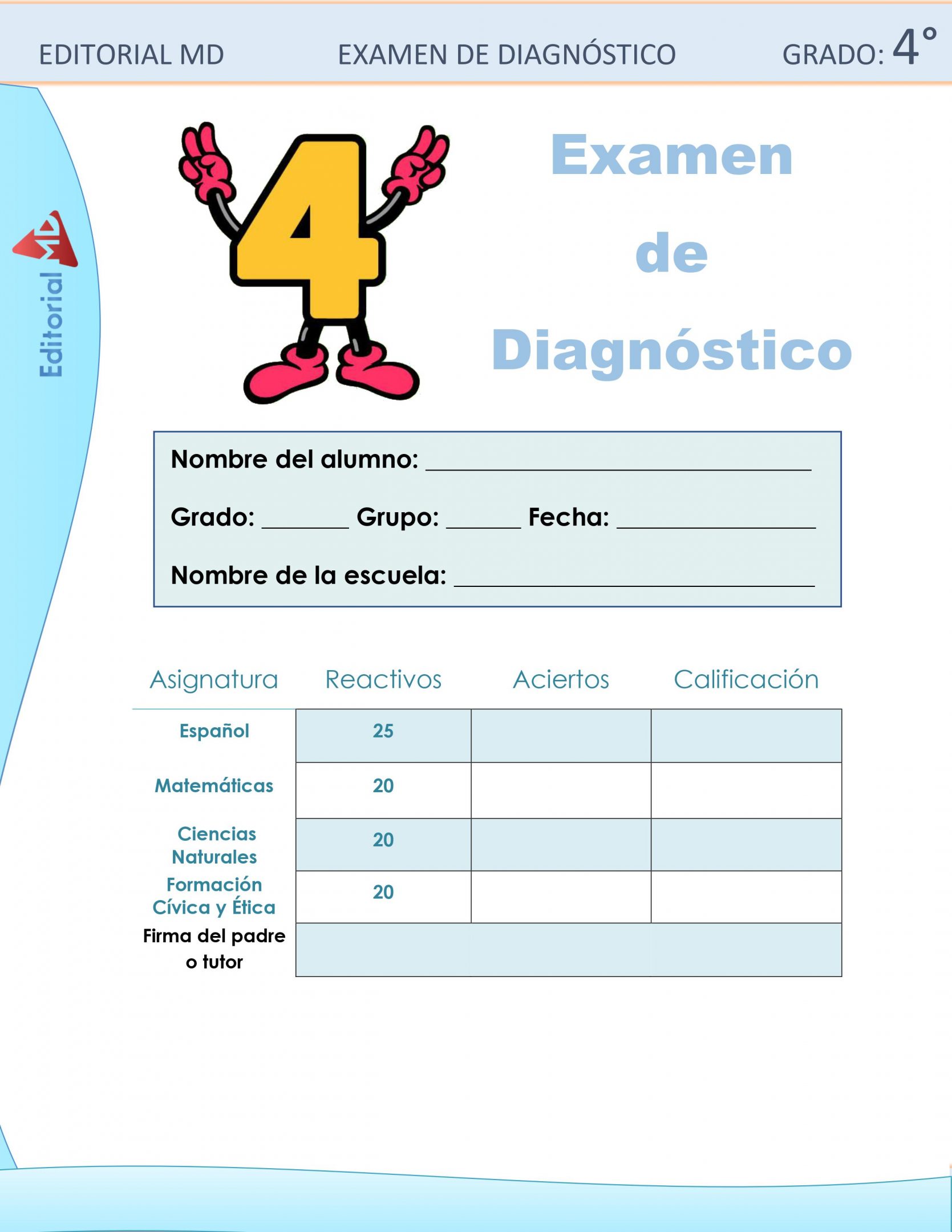 Examen Diagnostico Cuarto Grado de Primaria 2023-2024