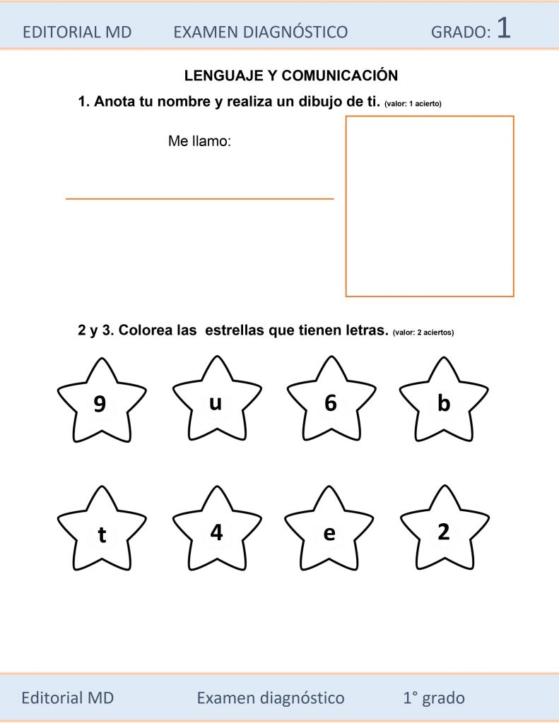 Examen Diagnostico Primer Grado de Primaria 2023-2024