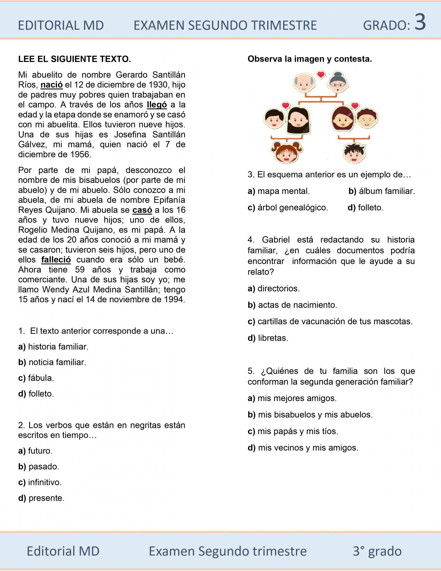 Examen Trimestral Tercer Grado de Primaria (PLAN 2017)