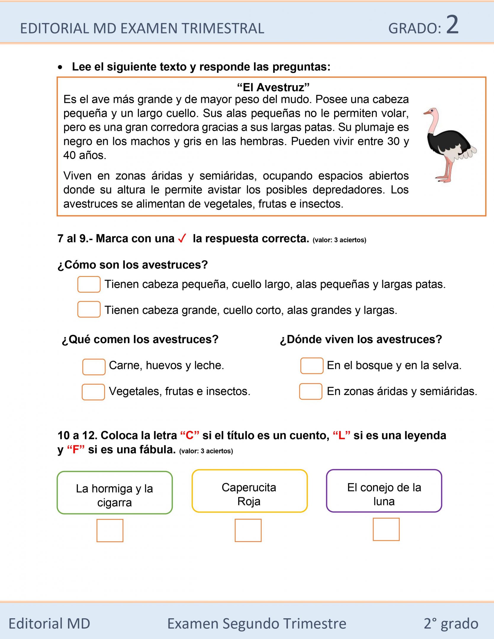 Ejemplo de exámenes de Tercer Grado de Primaria