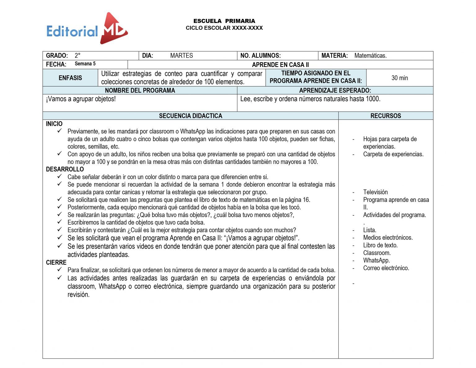 Planeación Híbrida de Segundo Grado de Primaria (Ciclo 2021-2022)