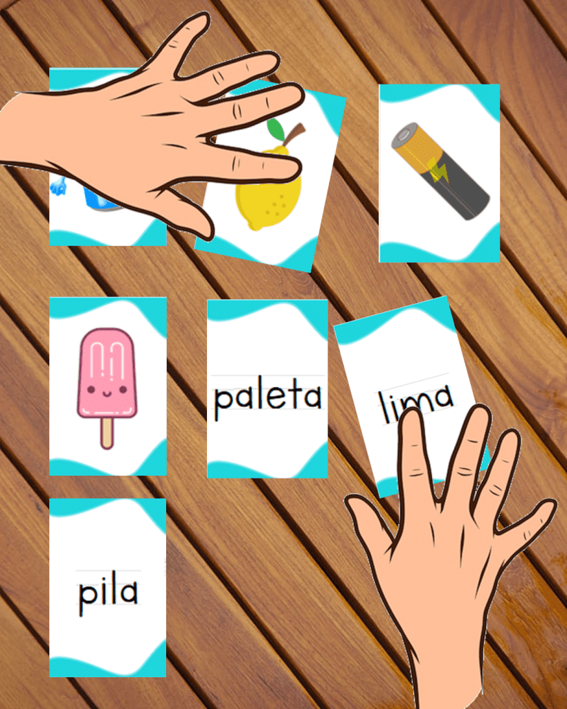 Memorama de palabras con imágenes de las consonantes m - s - l - p - t