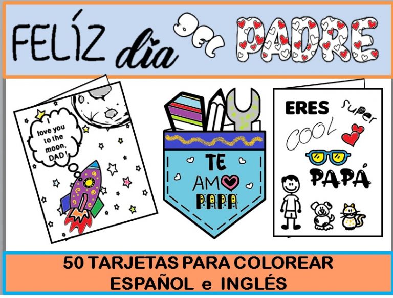 Tarjetas Para Colorear Día del Padre (En Español e Inglés)