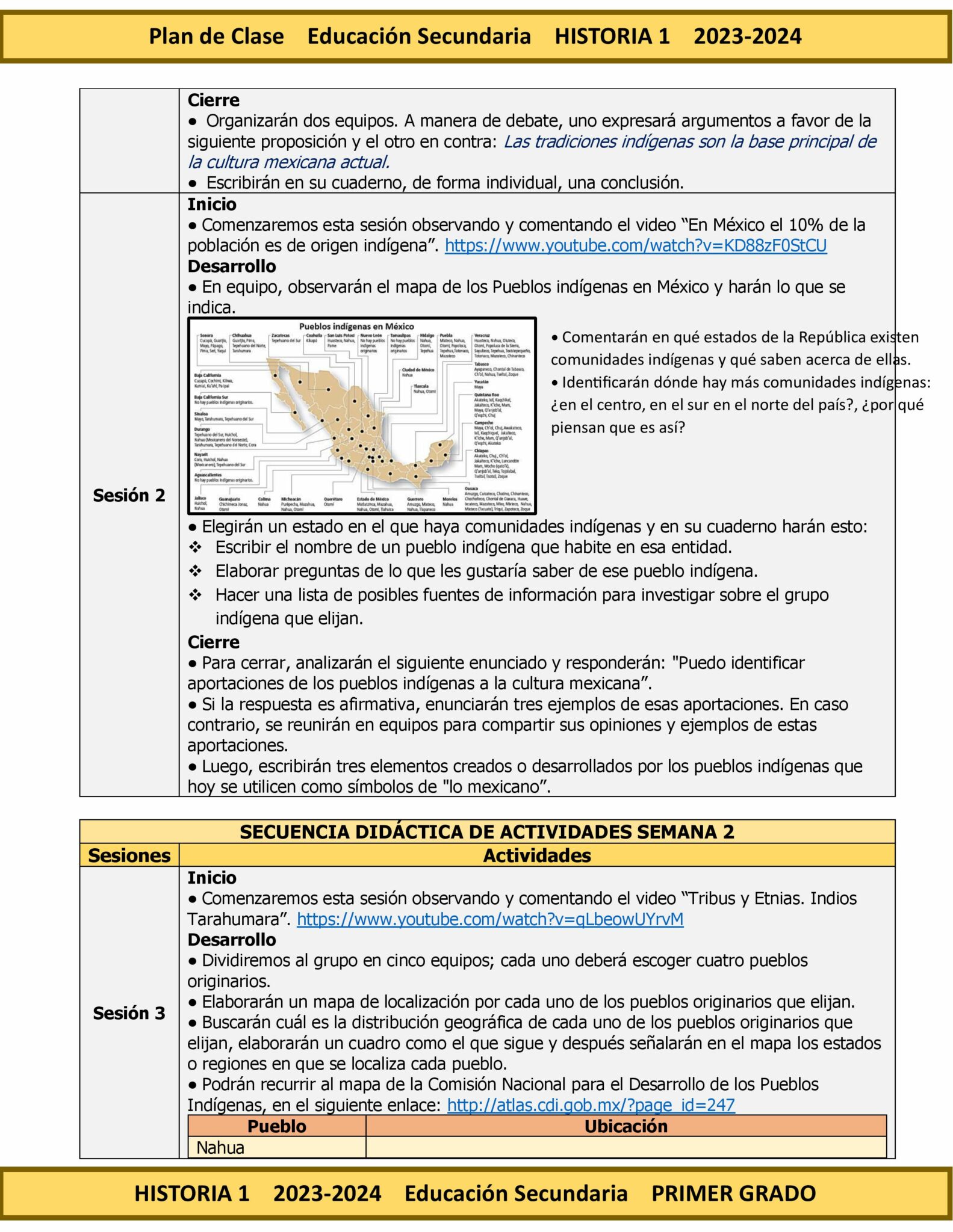 Programa Analítico Anual HISTORIA 1 Secundaria 1º (Ciclo Escolar 2023 ...