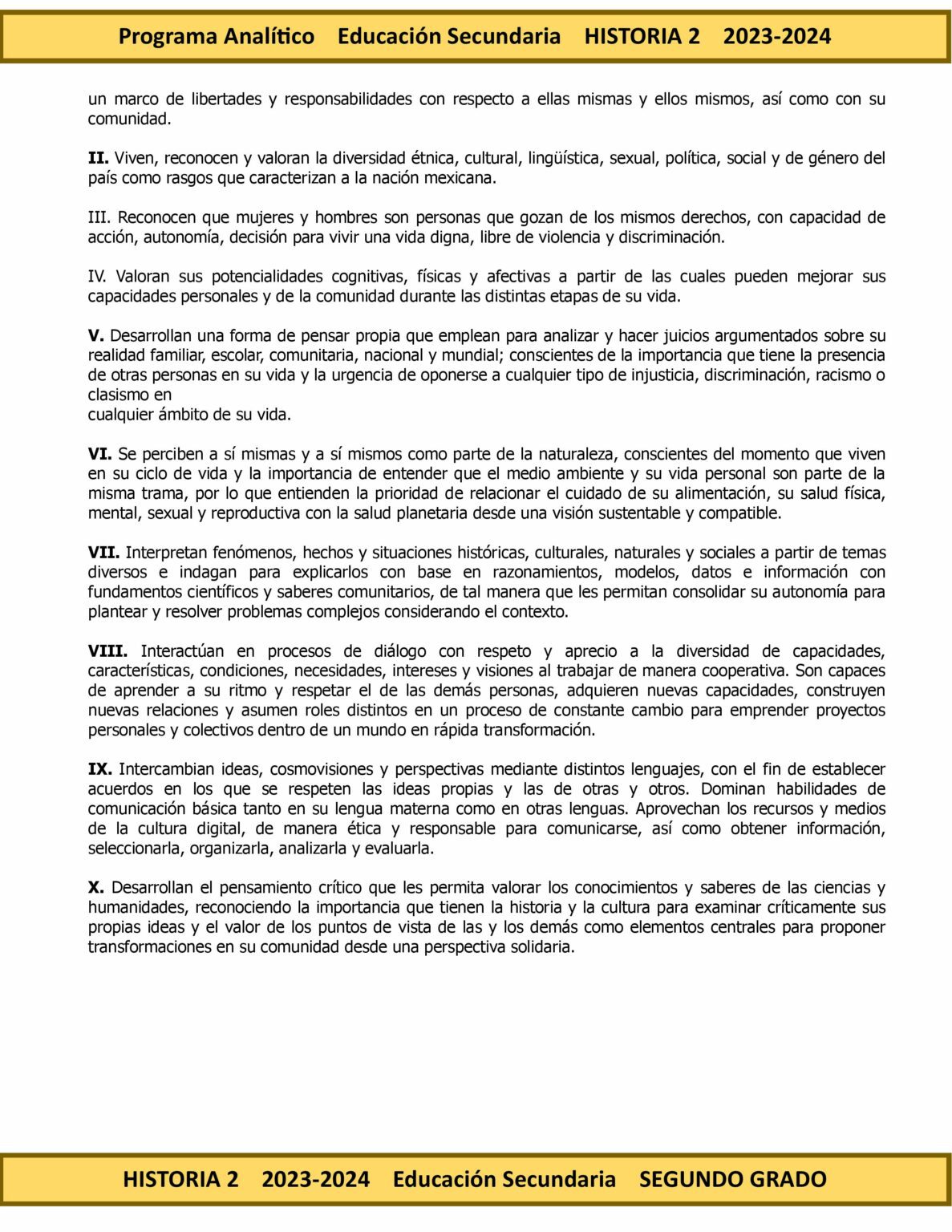 Programa Analítico Anual HISTORIA 2 Secundaria 2º (Ciclo Escolar 2023 – 2024)