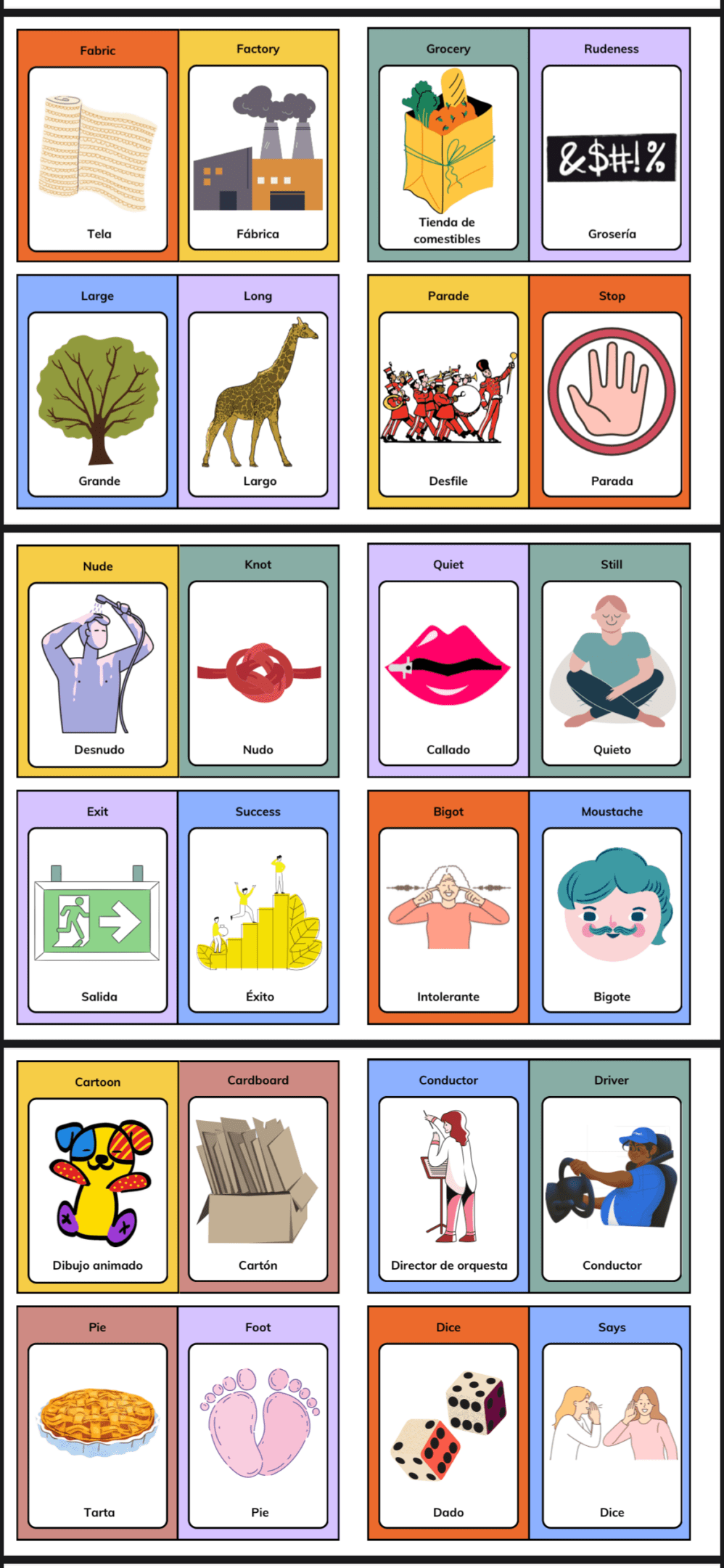 Flashcards de falsos cognados (español e ingles)