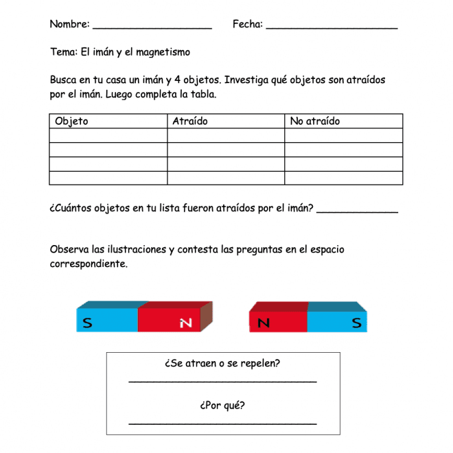 Hoja de trabajo Imanes y Magnetismo