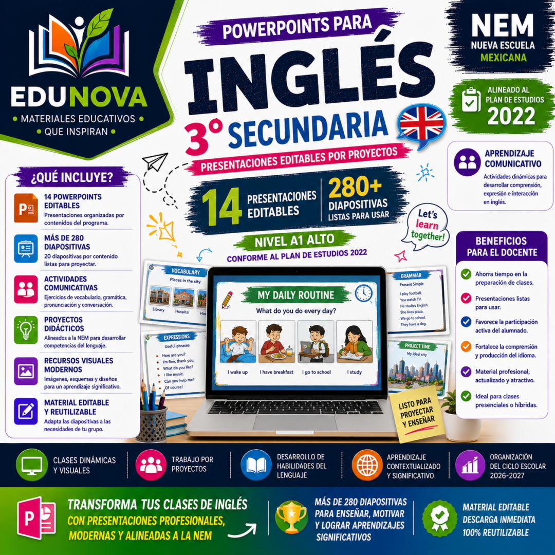 PowerPoints para Inglés 3° Secundaria NEM 2026-2027 | 280 Diapositivas ...