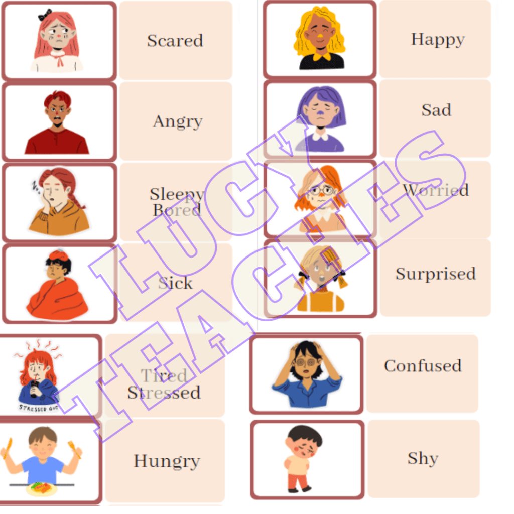 Flashcards emociones en Inglés / Memo test Feelings