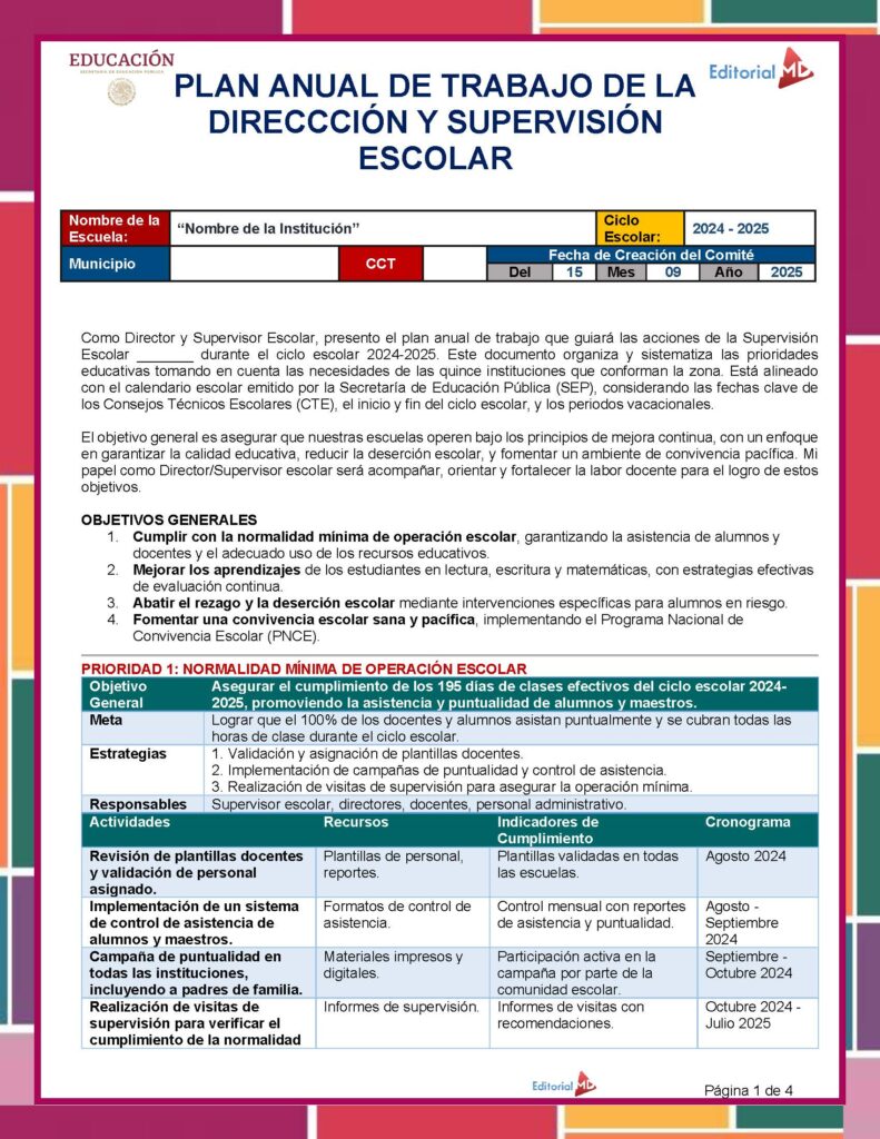 Plan Anual de Trabajo para Supervisores y Directores 2024