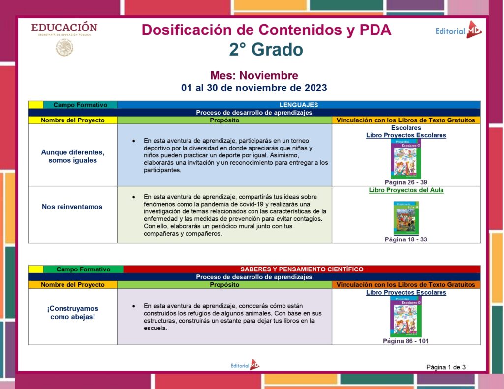 Planeacion de Noviembre de Segundo Grado Primaria 2023
