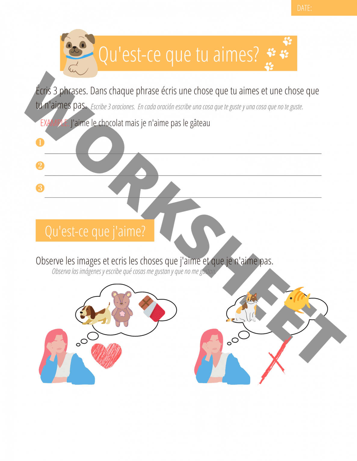 Qu'est-ce que tu aimes? ¿Qué te gusta? Actividades en Francés