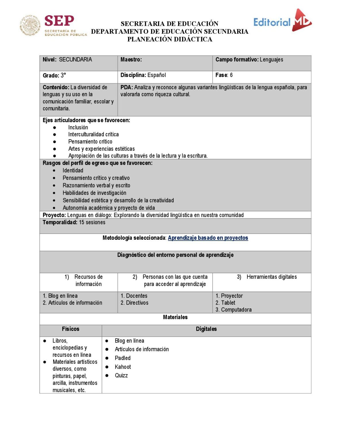 Planeación didáctica Español TERCERO DE SECUNDARIA TODO EL CICLO ...