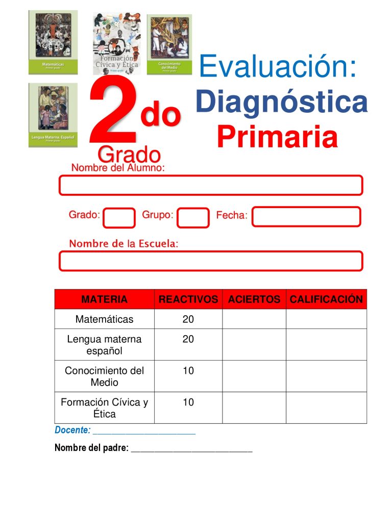 Examen diagnóstico Segundo Grado de Primaria