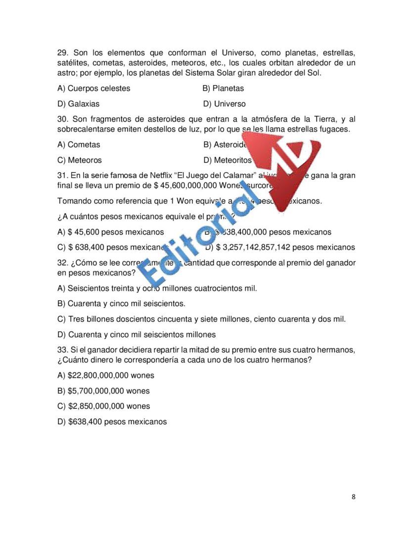 Examen de la Olimpiada del Conocimiento Infantil 2025 Nivel Zona