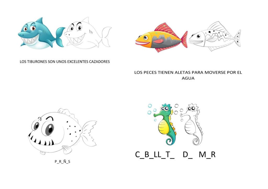 Actividades Animales Marinos colorear y lectoescritura