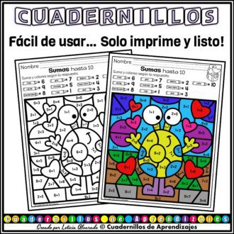 Colorea por Código Sumas y Restas Números hasta 10 San Valentín