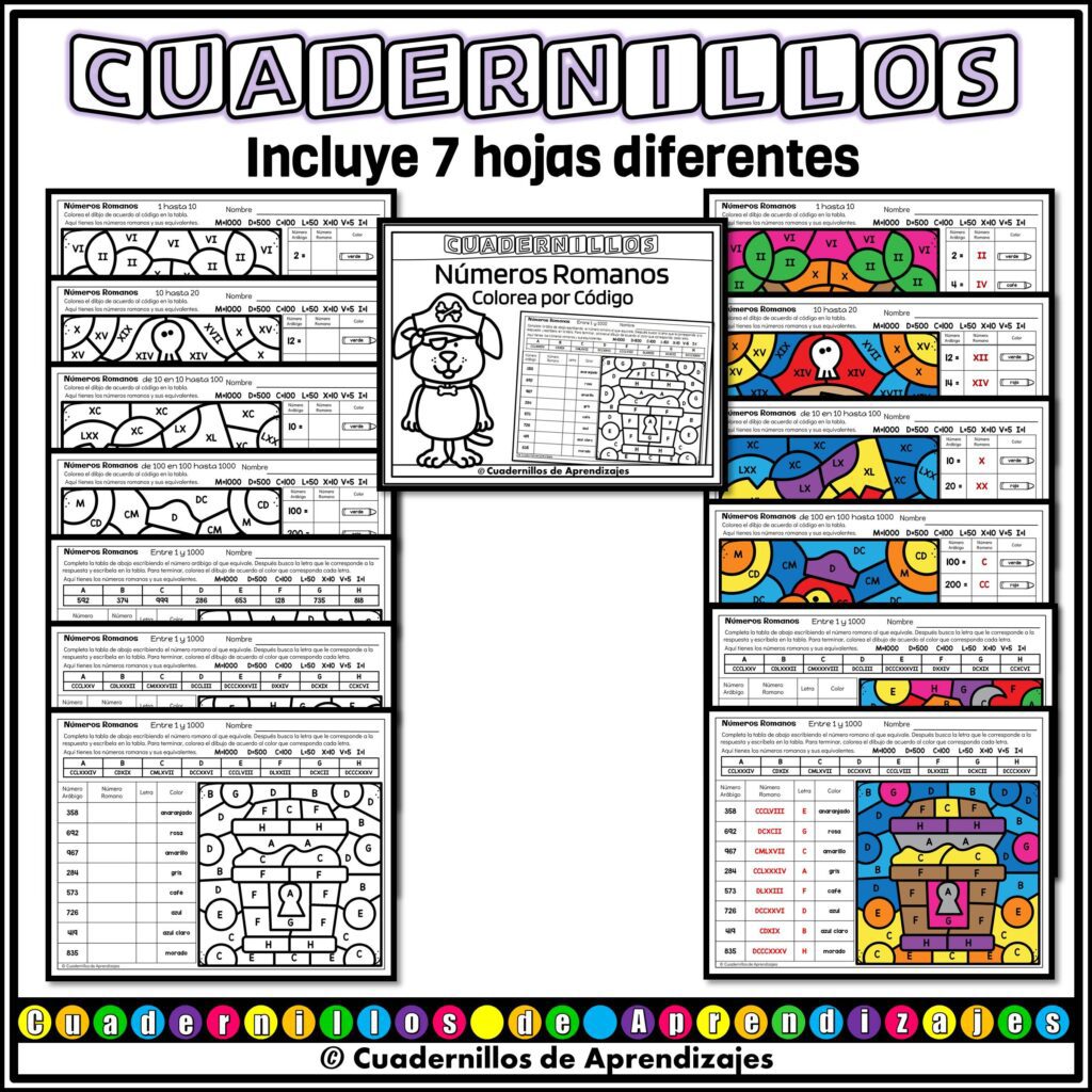 Números Romanos Colorea por Código Matemáticas Primaria